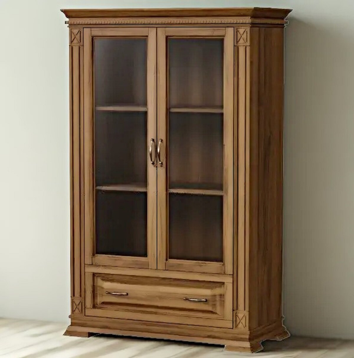 Шкаф книжный распашной из сосны Верди Premium 101, 90x45x140 клас. орех 2