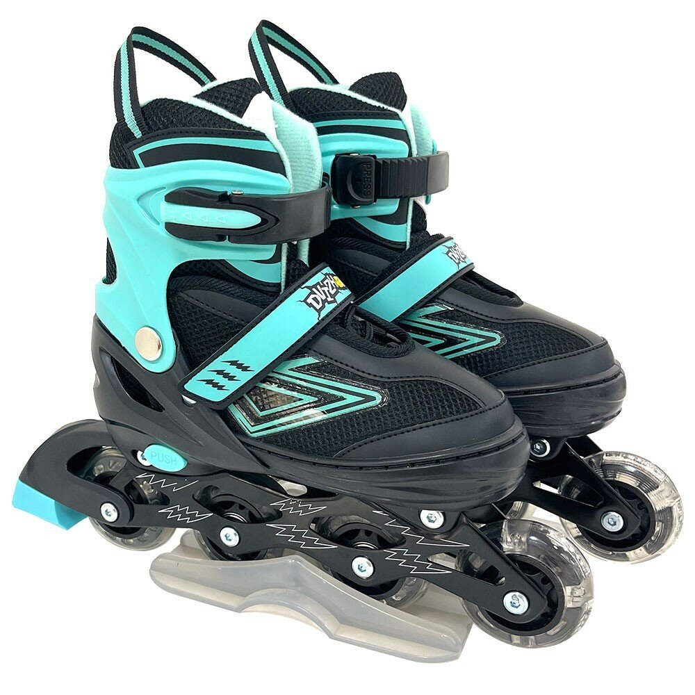 Детские ролики Dvizhok размер L 38-41, раздвижные, свет 1 колеса, черно-мятный (141V-671-3)