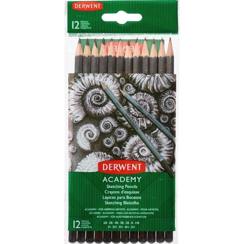 Карандаши чернографитные Derwent Academy, Sketching Hang Pack, 12 штук, 5H-6B (2300412)