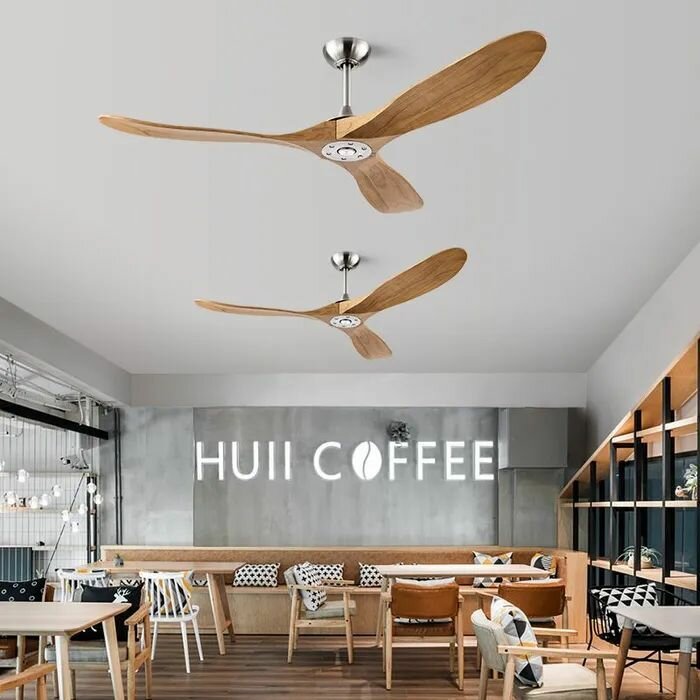 Потолочный вентилятор 132см - хром+массив, ПДУ, 3 лопасти, минимализм, реверсивный