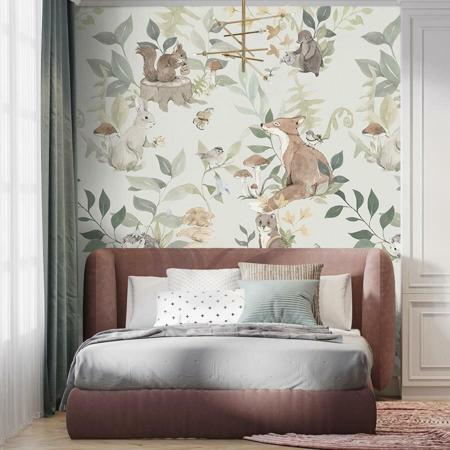 Фотообои в детскую паттерн с животными 9-1874-S-Холст 270 x 200 см (ВхШ) Бесшовные, флизелиновые, влагостойкие обои MasterFresok