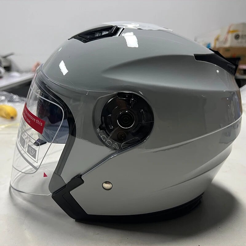 Мотошлем с двойными стеклами, всесезонный, винтажный, гоночный, для мотоцикла, скутера, L, cool gray