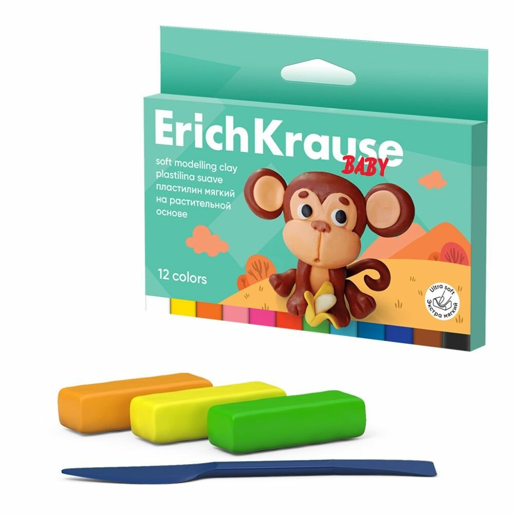 Пластилин Erich Krause "Baby", мягкий, с Алоэ Вера, 12 цветов, 180 г (61322)