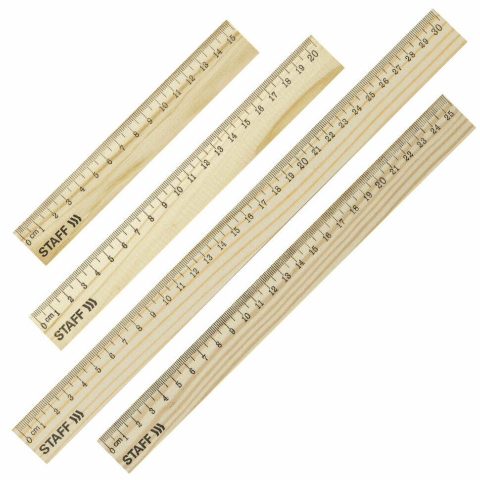 Набор деревянных линеек STAFF, 15 см, 20 см, 25 см, 30 см, канадская сосна, 210803, 210803