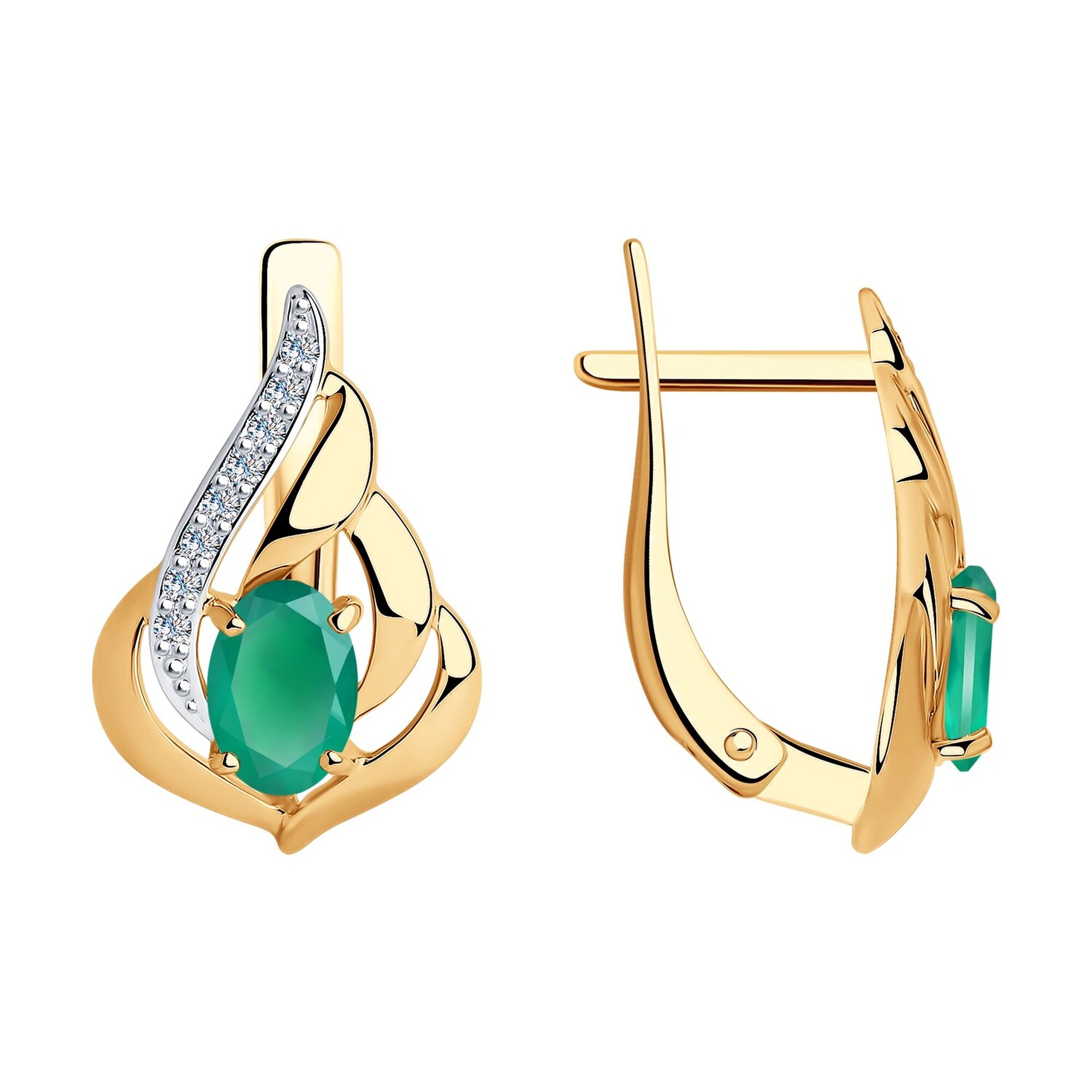 Серьги Diamant online, красное золото, 585 проба, агат, фианит