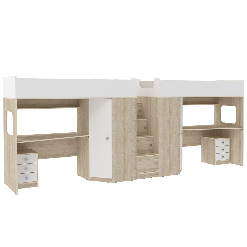 Двухъярусная кровать Л-BB604-604 с тумбами 80х190 Дуб Сонома Белый