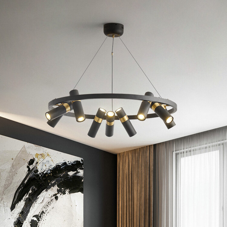 Современная кольцевая люстра диаметром 85 см с 9 прожекторами теплого света