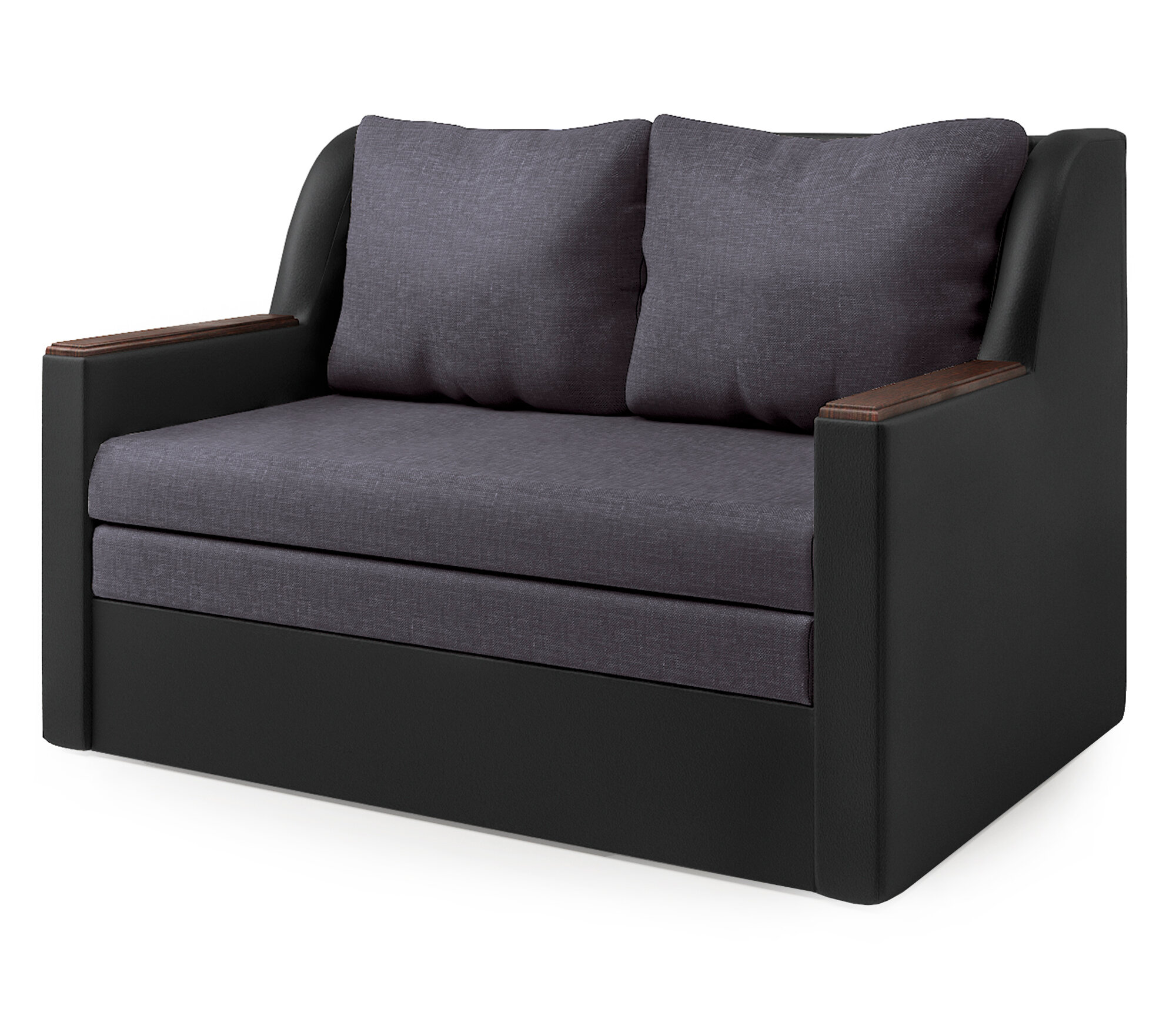 Диван-кровать Шарм-Дизайн Дуэт 122х190 см, диван раскладной, прямой, экокожа черный и серая рогожка