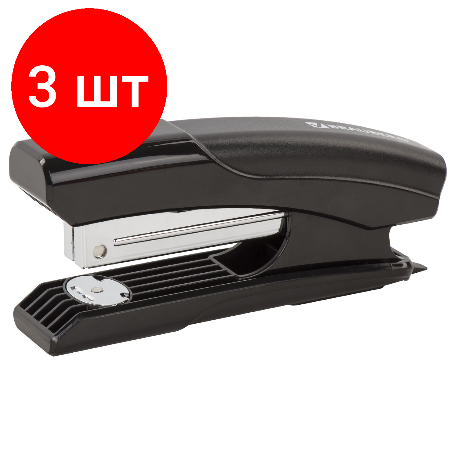 Комплект 3 шт, Степлер №24/6, 26/6 BRAUBERG "Black Jack", до 20 листов, антистеплер, черный, 227764