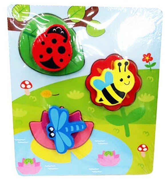 Деревянная игрушка Рыжий кот Рамка вкладыш Букашки 12,5*14,5 см ANO02680