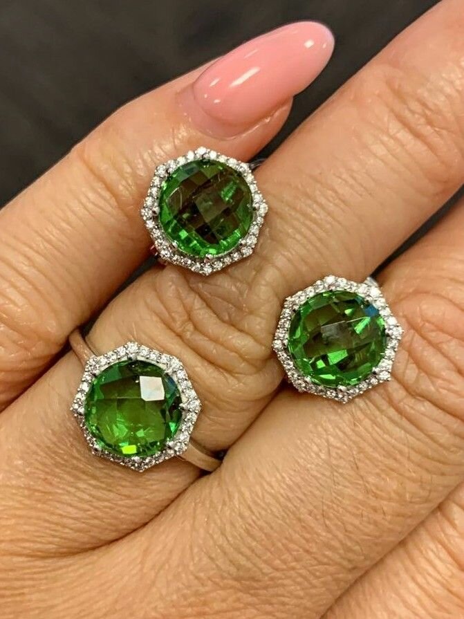 Ювелирный комплект, серебро, 925 проба, родирование, фианит, султанит