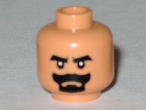 Minifigure, Head Beard Black Van Dyke with Thick Black Moustache and Eyebrows Pattern, 3626pb0380 Nougat N