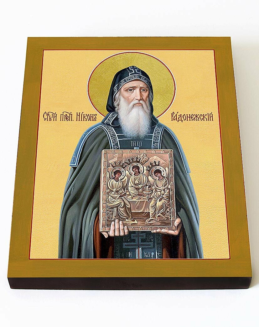 Преподобный Никон Радонежский, чудотворец, икона на доске 8*10 см