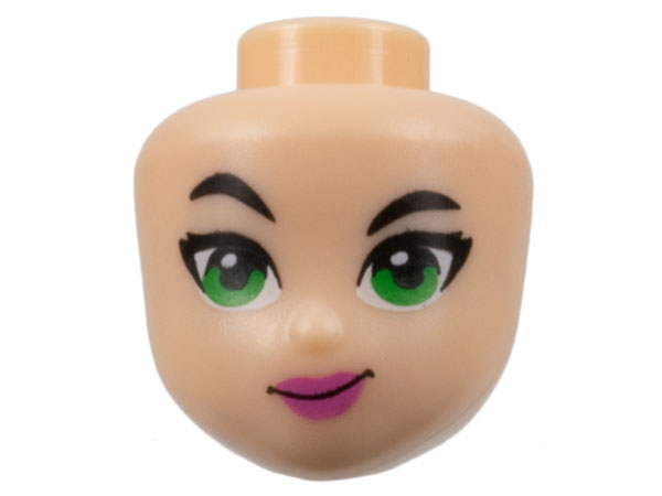 Mini Doll, Head Friends with Black Eyebrows, Right Raised Eyebrow, Green Eyes and Dark Pink Lips Pattern (Poison Ivy), 29725 Light nougat U