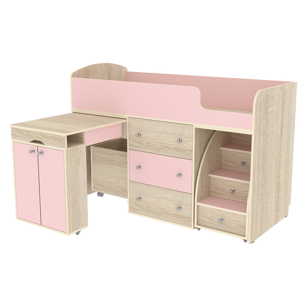 Кровать чердак Малыш Дуб Сонома Розовый
