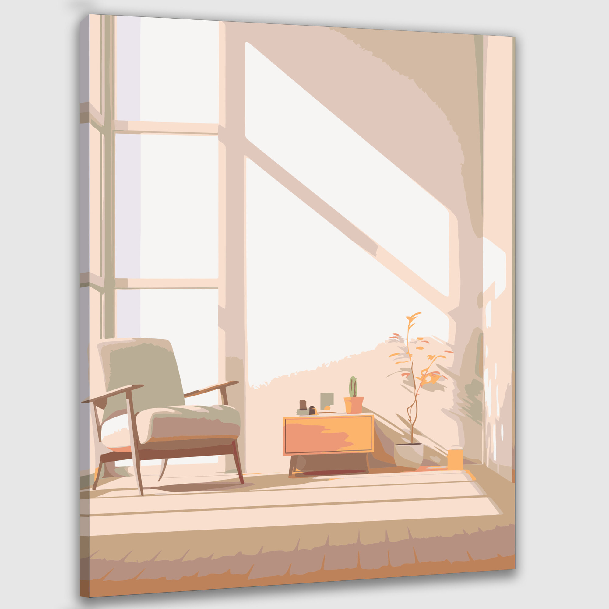Картина по номерам 40x50 см, минимализм, цифровая иллюстрация, интерьер, естественный свет, тени, спокойствие