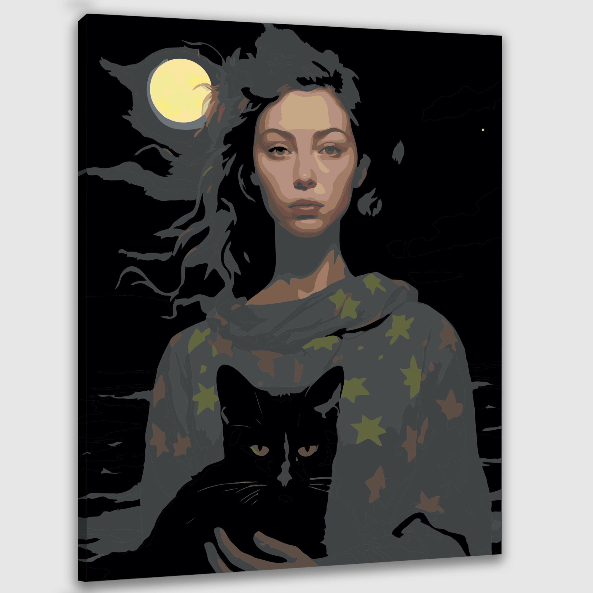 Картина по номерам 40x50 см, девушка, кошачья голова, звездное ночное небо, Млечный путь, благоговение, таинственность