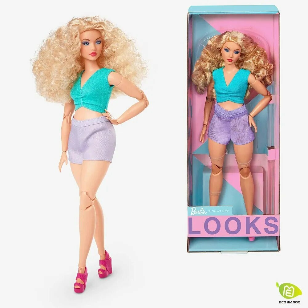 Кукла Barbie, фирменный стиль Barbie Looks Модель#16 2023, HJW83 Кривые, вьющиеся светлые волосы