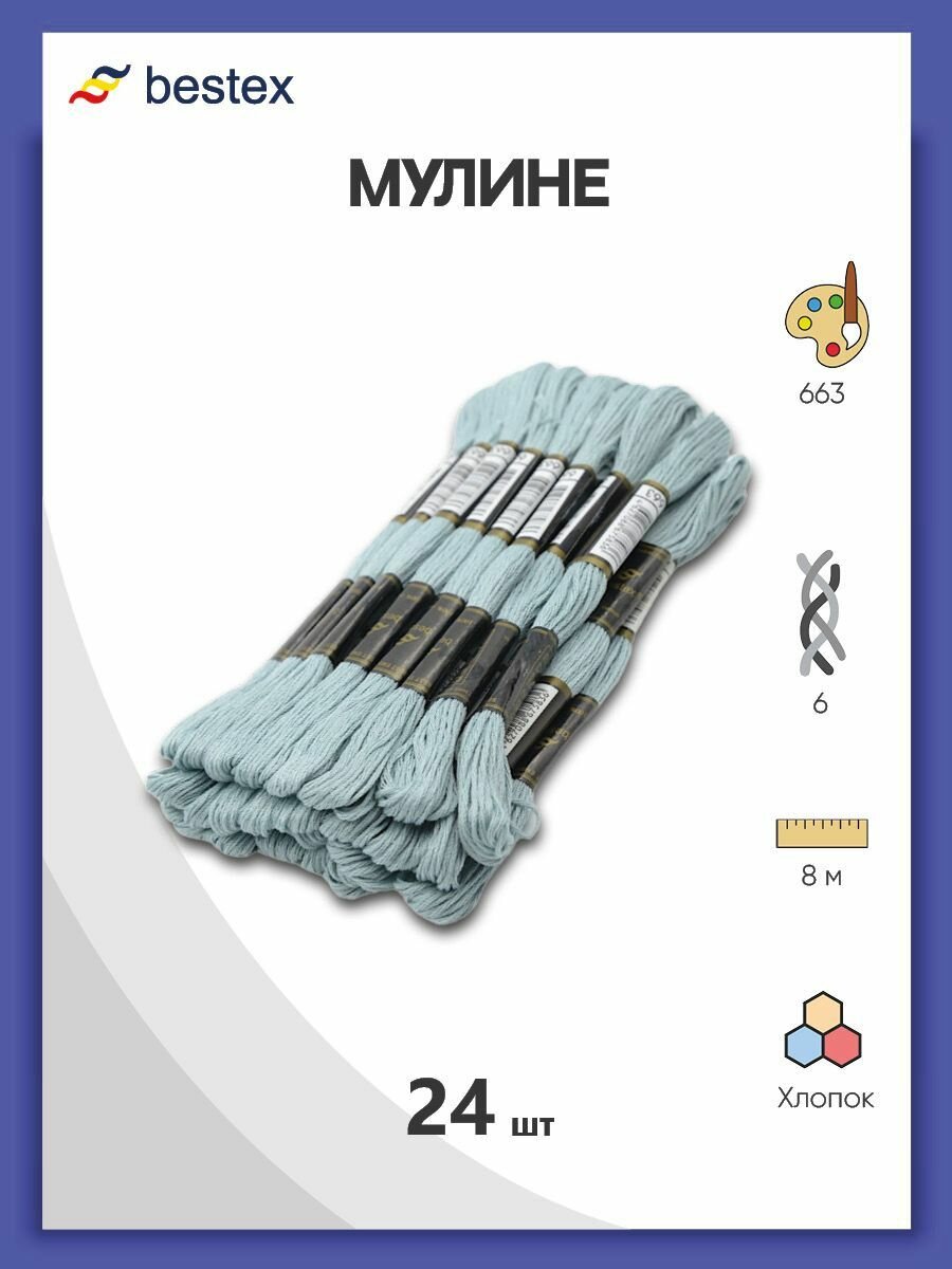 Мулине одноцветный набор Bestex, мерсеризованный хлопок, 24 шт (663)