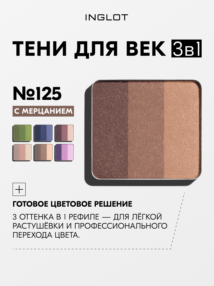 INGLOT тени для век 3 в 1 Rainbow Eye Shadow, высокая пигментация, лёгкая растушёвка №125