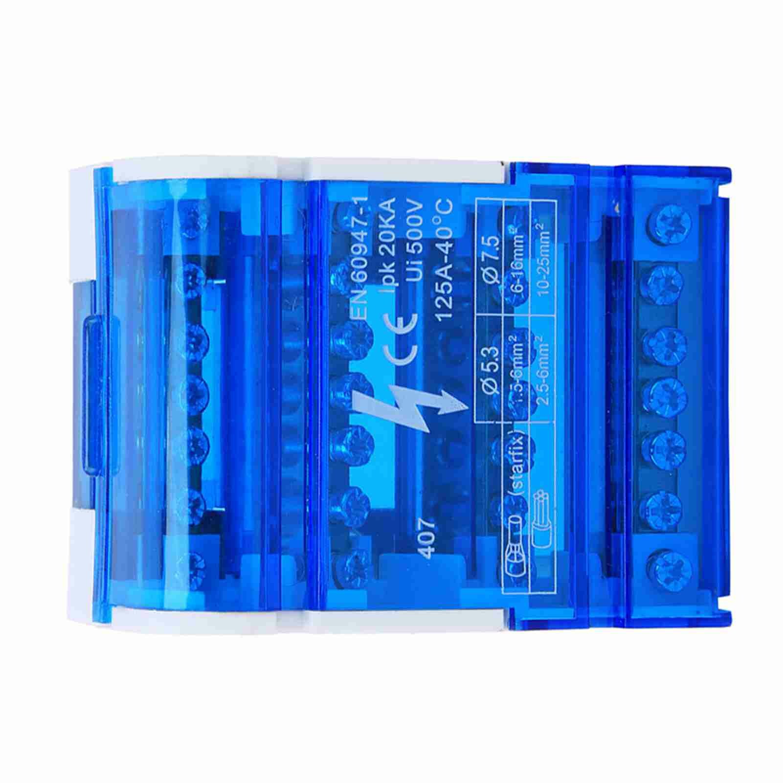 Terminal Distribution Box 407, Din Rail, 4-Level, Single Phase, Transparent Cover, 4 input 24 output, 4x7 Holes, 125A, Brass primary color 6.5x12mm, PA nylon , 67x90x50mm, 94V-2, -30℃~110℃, 250-450V, Cabinet, Electrical engineering