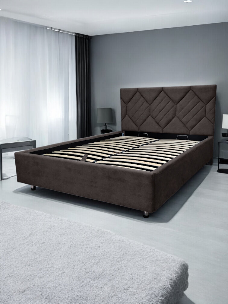 Кровать двуспальная 140х200 см, мягкая с подъемным механизмом и бельевым ящиком