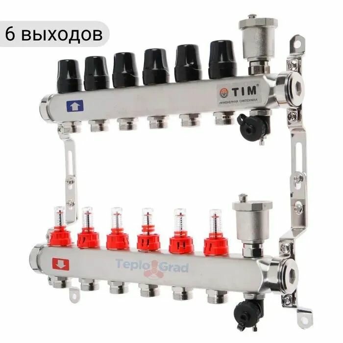 Распределительный коллектор с расходомерами на 6 контуров Tim KC006