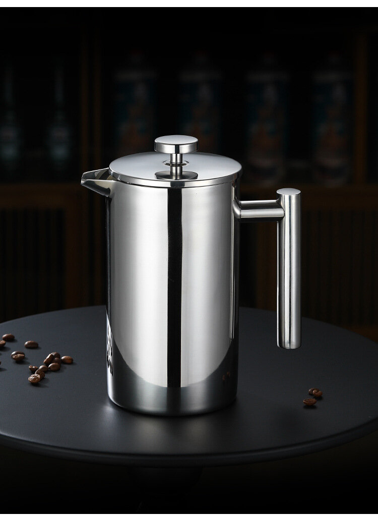 Френч-пресс , 1 л, двойные стенки, нержавеющая сталь, серебристый, белый