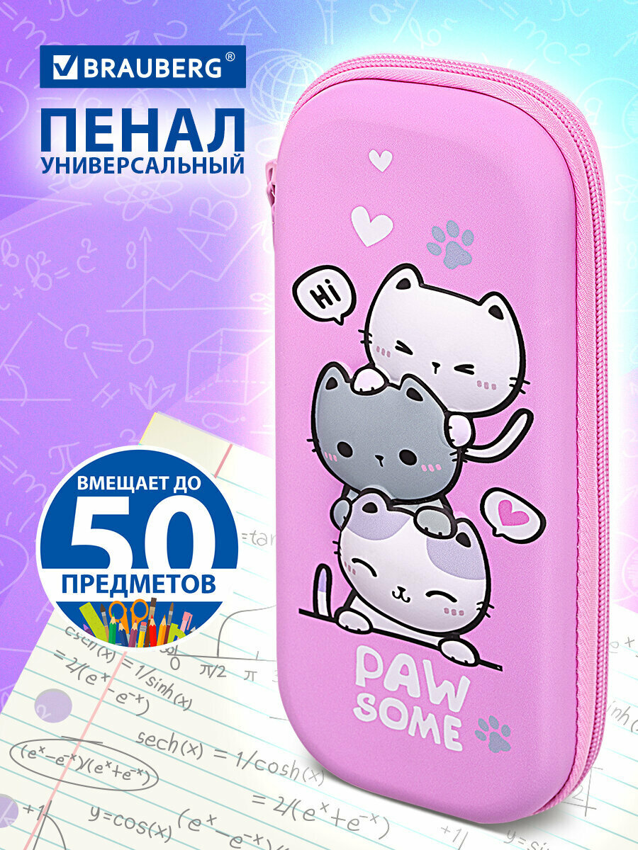 Пенал Brauberg, 1 отделение, 1 откидная планка, Eva, 22х10х5 см, Cat tower, 272334