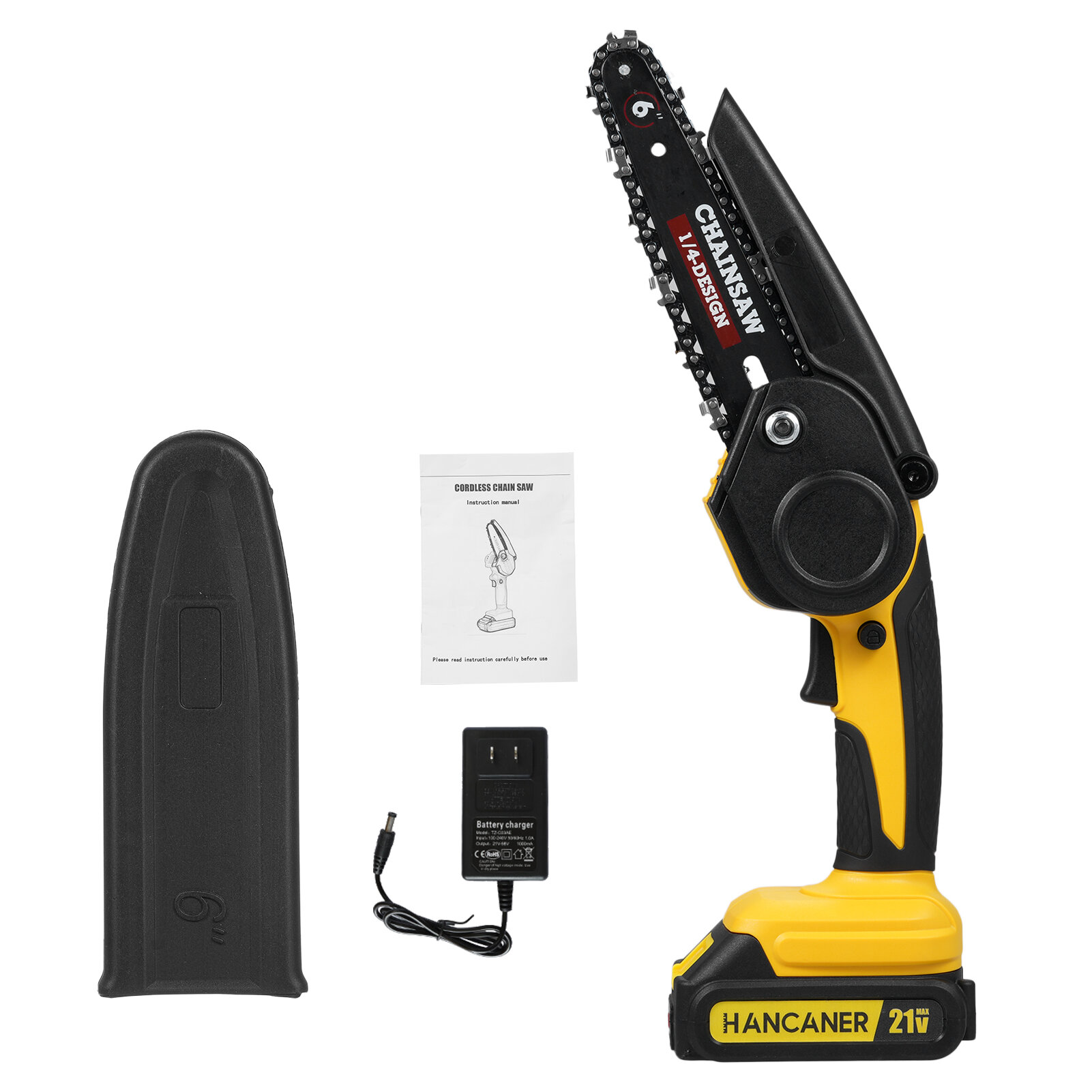 Mini Chainsaw 6-Inch, Electric Cordless Chain Saw with 1pcs 2.0Ah Large Capacity Battery & Chains, Light Weight Safety Lock and Strong Motor for Tree Trimming