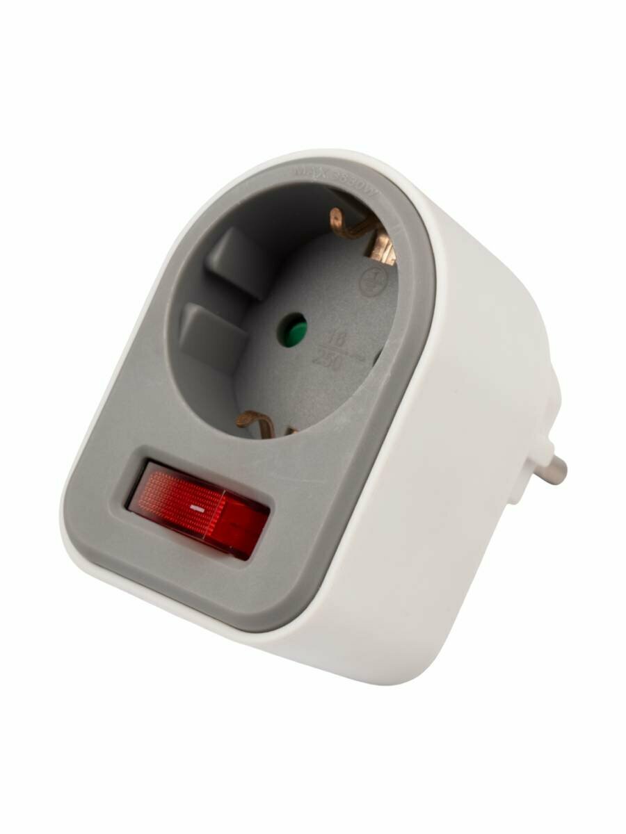 Адаптер однопостовой Jazzway с заземлением, защитными шторками и выключателем .5063969