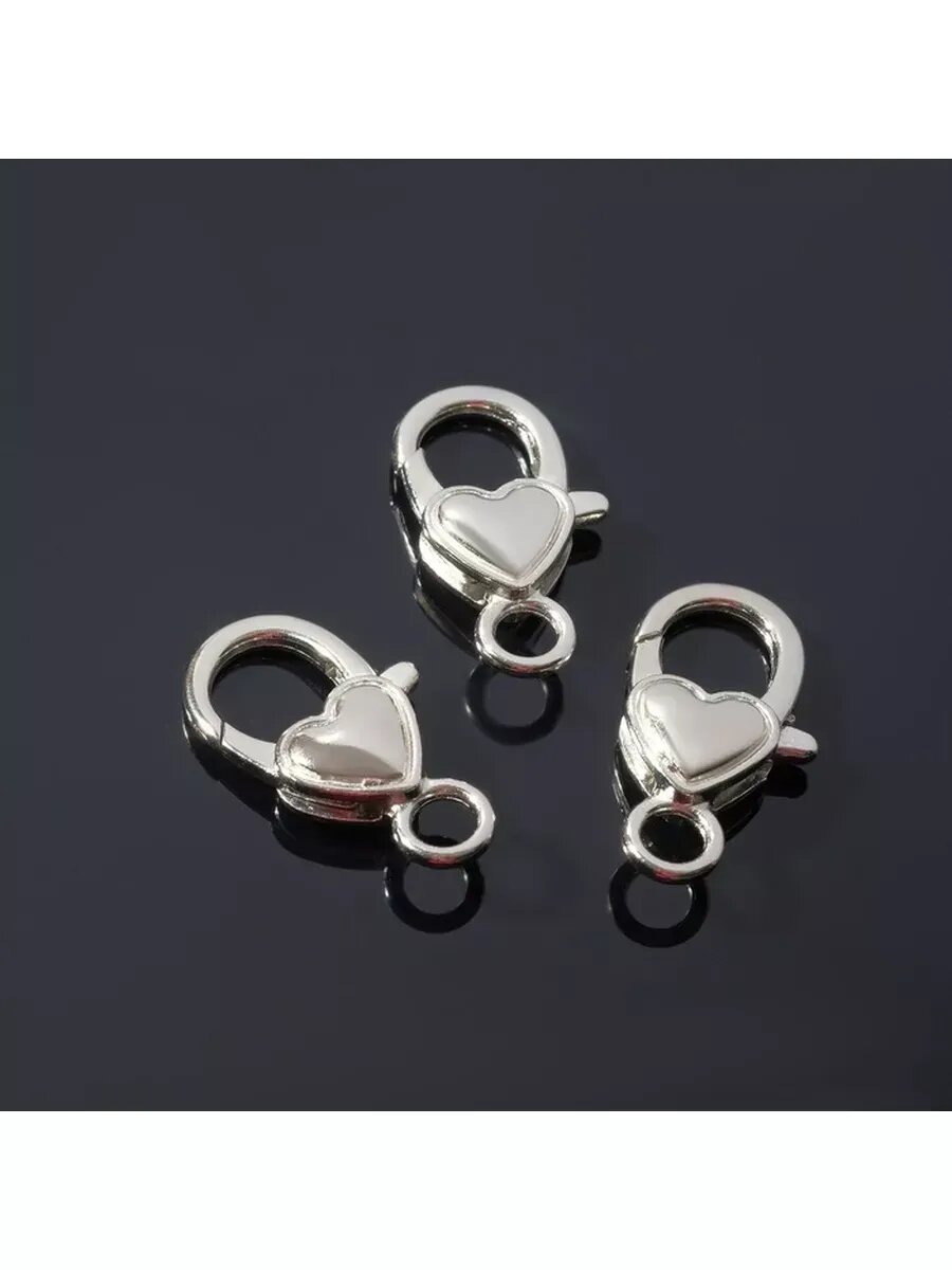 Замок-карабин "Сердечко" гладкое, (набор 3шт), 14*26мм