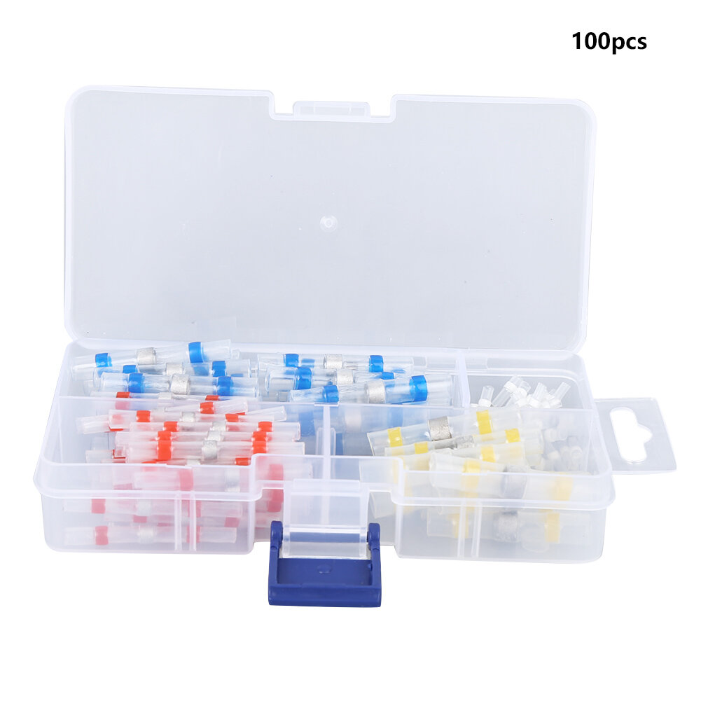 Комплект из 100 термоусадочных клемм для пайки, водонепроницаемые, с изоляцией для проводов.