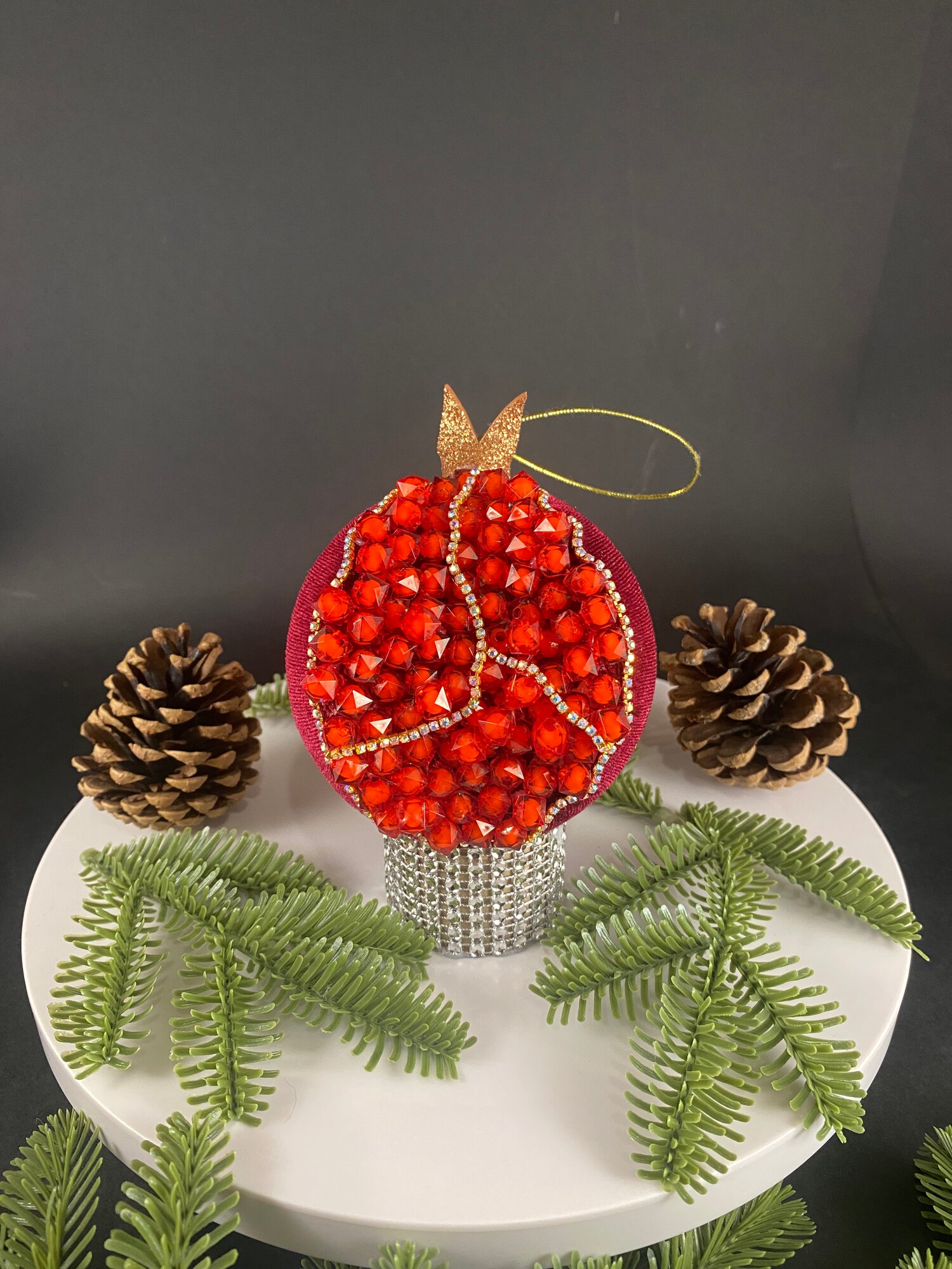 Елочная игрушка Гранат Серия Королевская роскошь, ручная работа, 1шт,