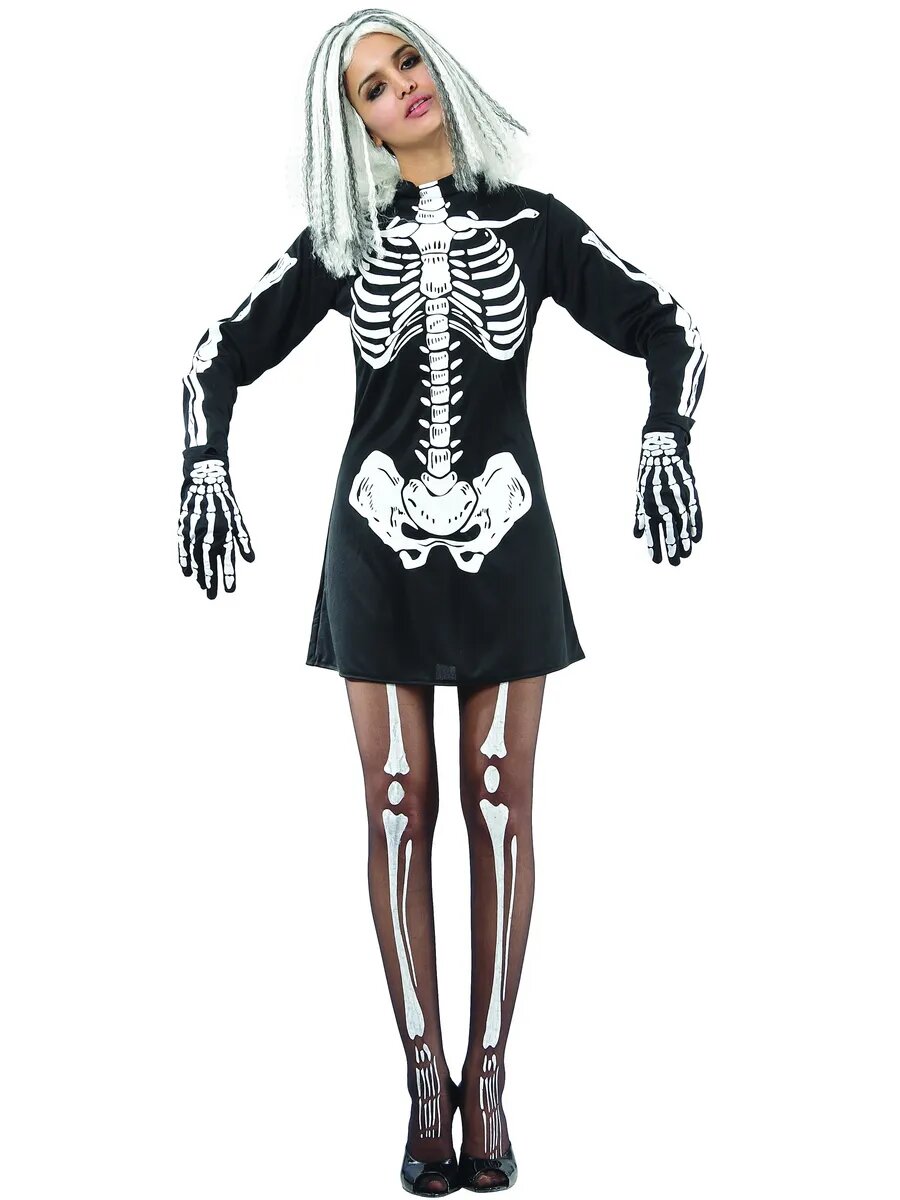 Карнавальный костюм скелета женский взрослый, черный, S (44-46)