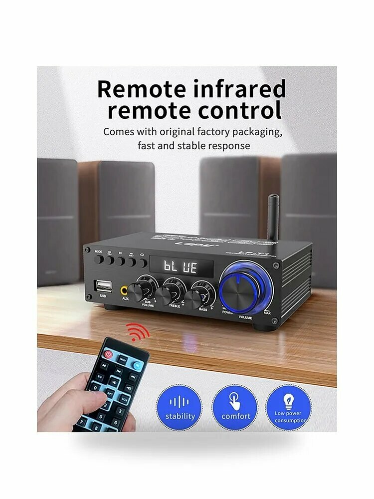 Lepy LP-T1 Bluetooth-усилитель 2.1 канала, 30 Втx2 + 60 Вт, AUX/USB/коаксиал, черный
