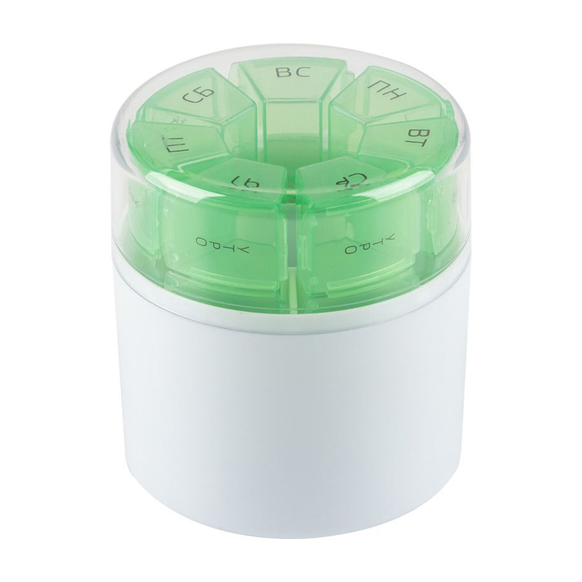 Таблетница Ecos Цилиндр, 28 секций, белый/зеленый, полипропилен, 8.8x8.8x10см, для дома и офиса