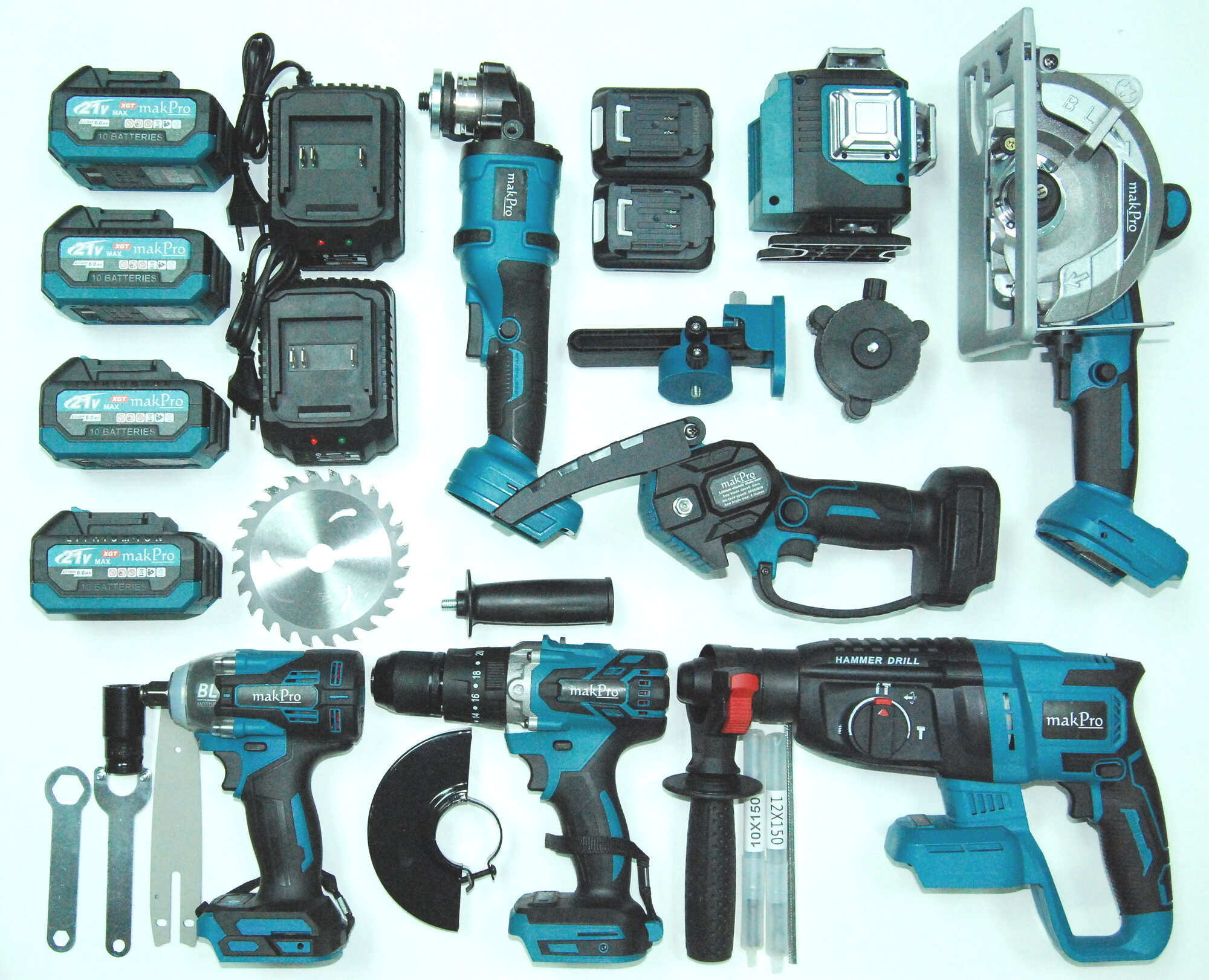 Набор инструмента 7 в 1 аккумуляторный makPro с четырьмя АКБ по 6 Ан