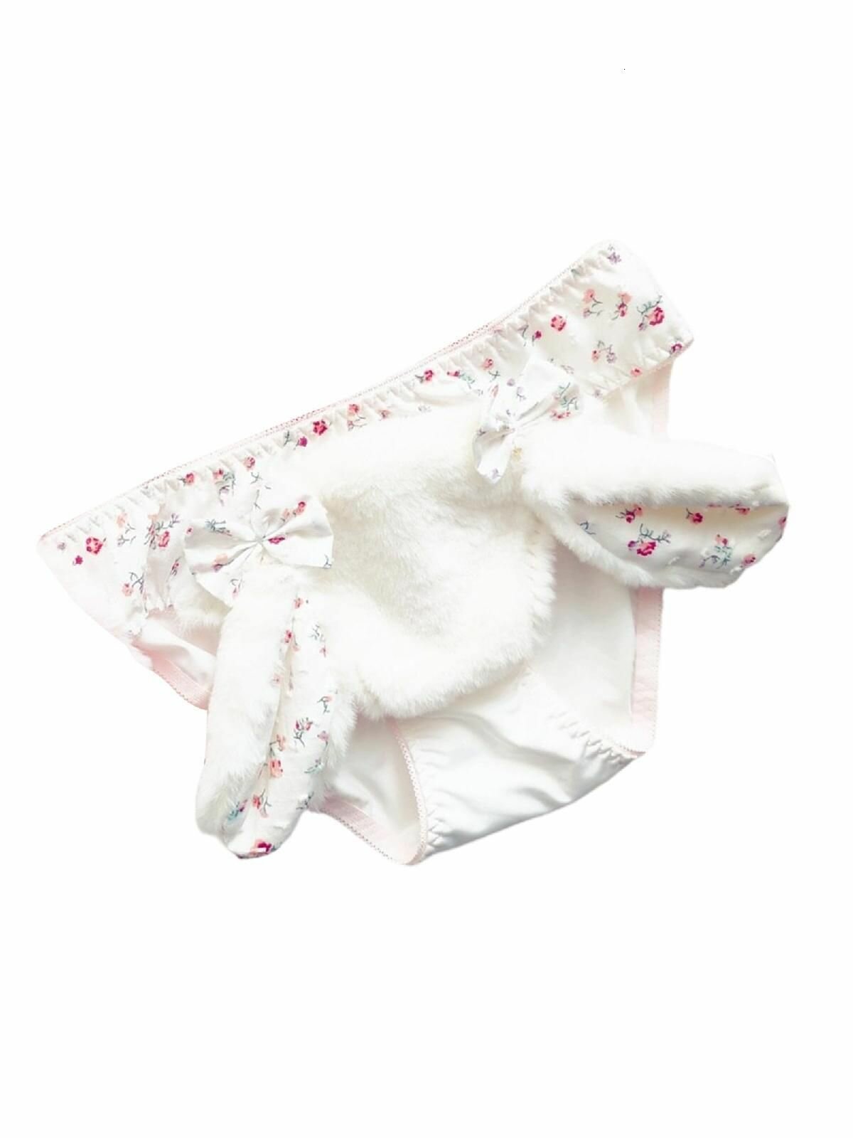 Мини-трусики с бантом и цветочным принтом, Белый - M