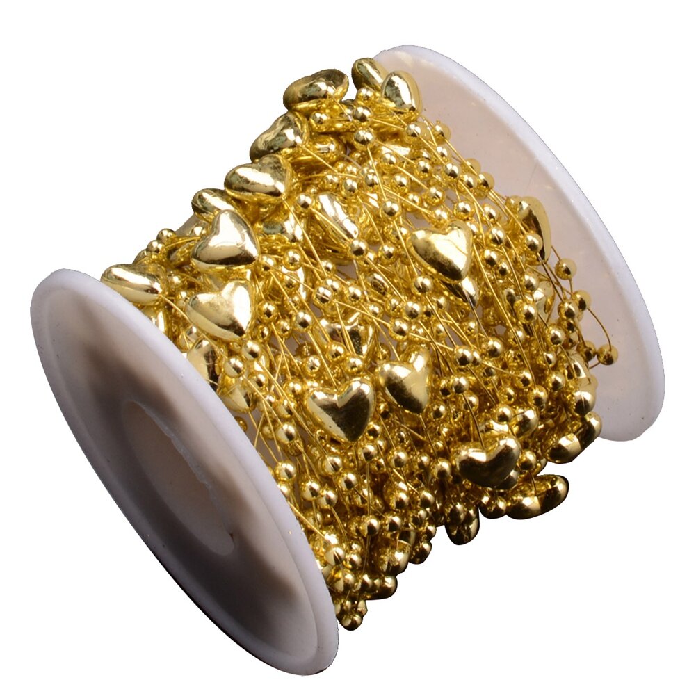 10 м леска, цепочка с бусинами в форме сердца, украшение для свадьбы, рождественской вечеринки (золото)