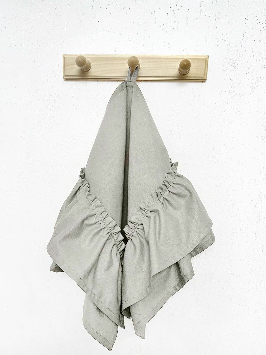 Льняное полотенце с оборкой "Фантазия", серебристая береза, 34*68, лен 50%, хлопок 50%