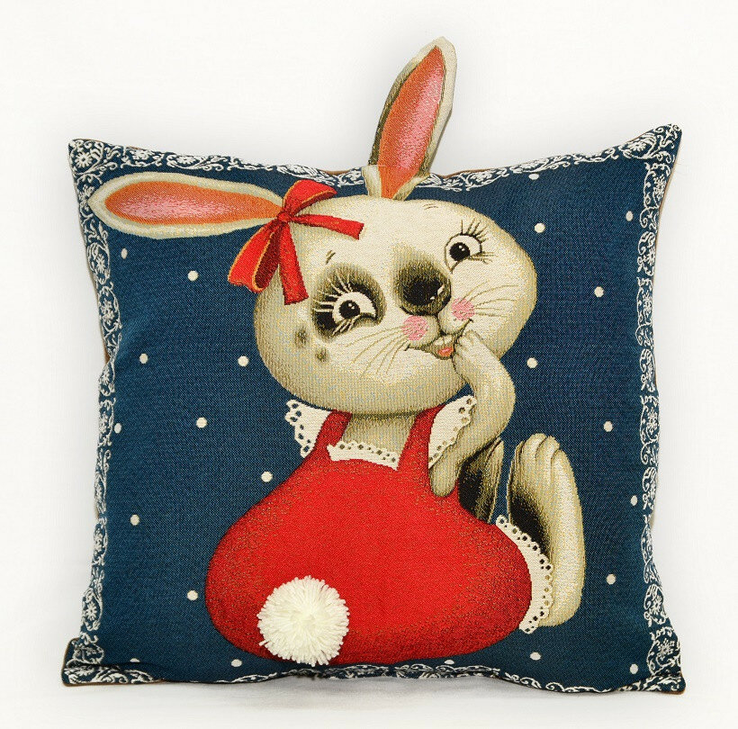 Подушка Декоративная Гобеленовая 45х45 "Зайчик с хвостиком" Для Интерьера
