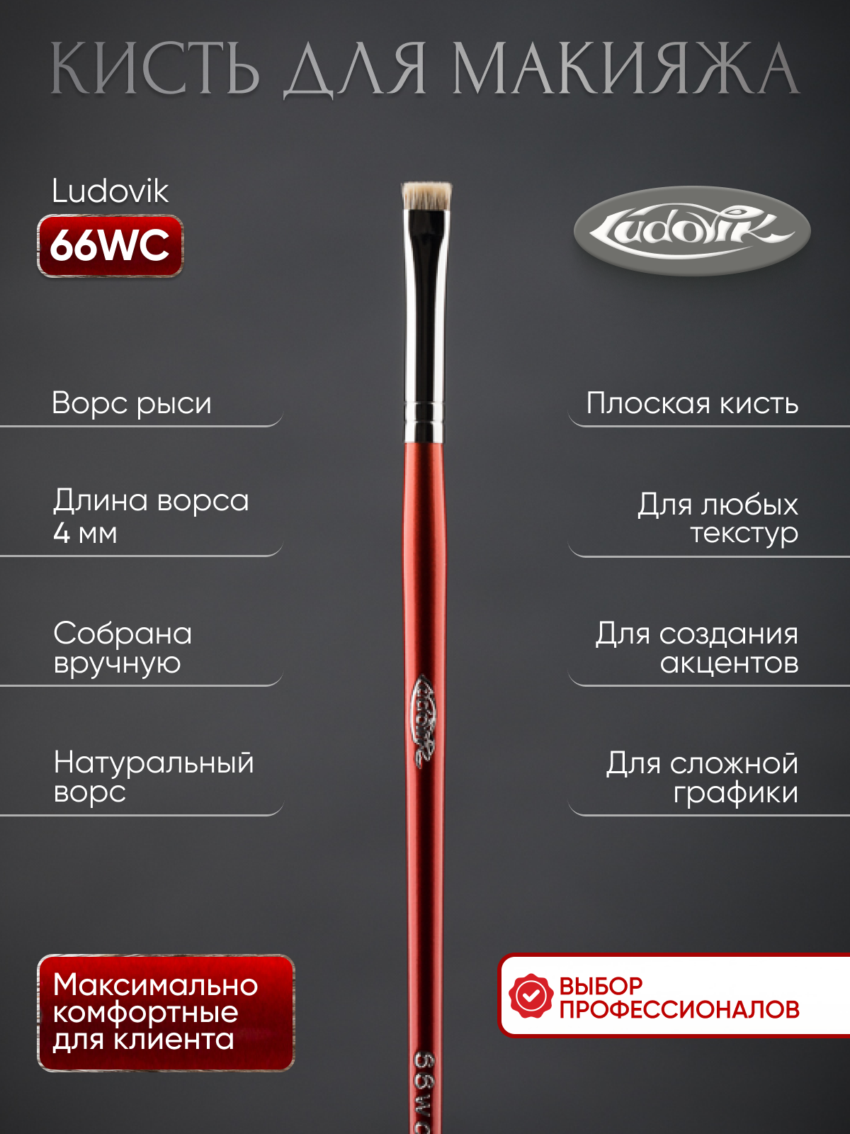 Кисть для макияжа "LUDOVIK" 66wc из ворса рыси.