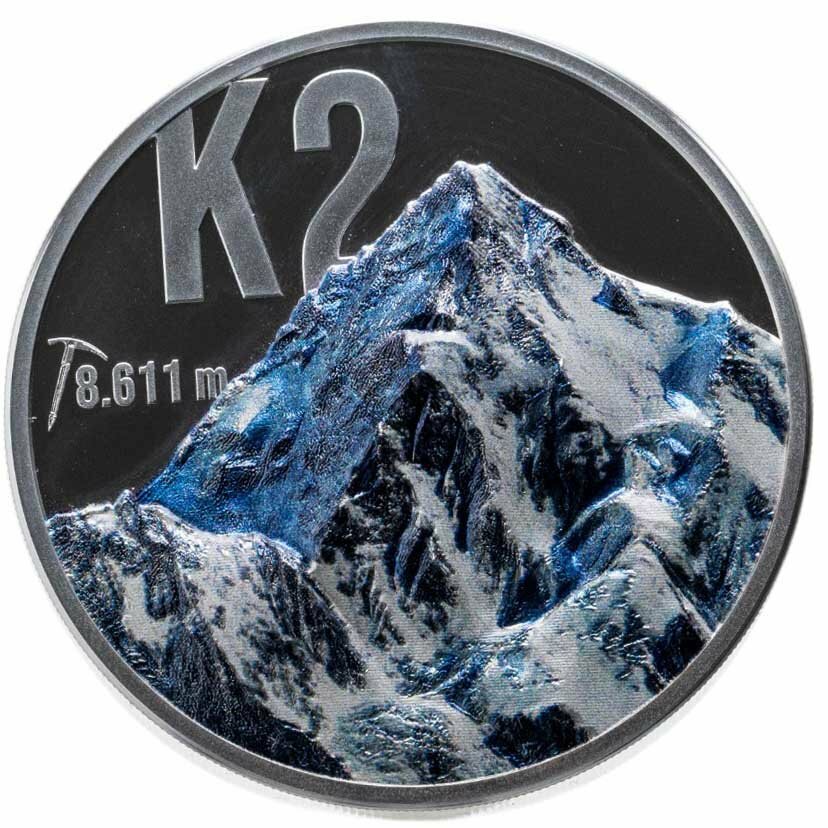 Острова Кука 10 долларов 2024 "Гора K2" в футляре, с сертификатом, Серебро 999, в сохранности Proof