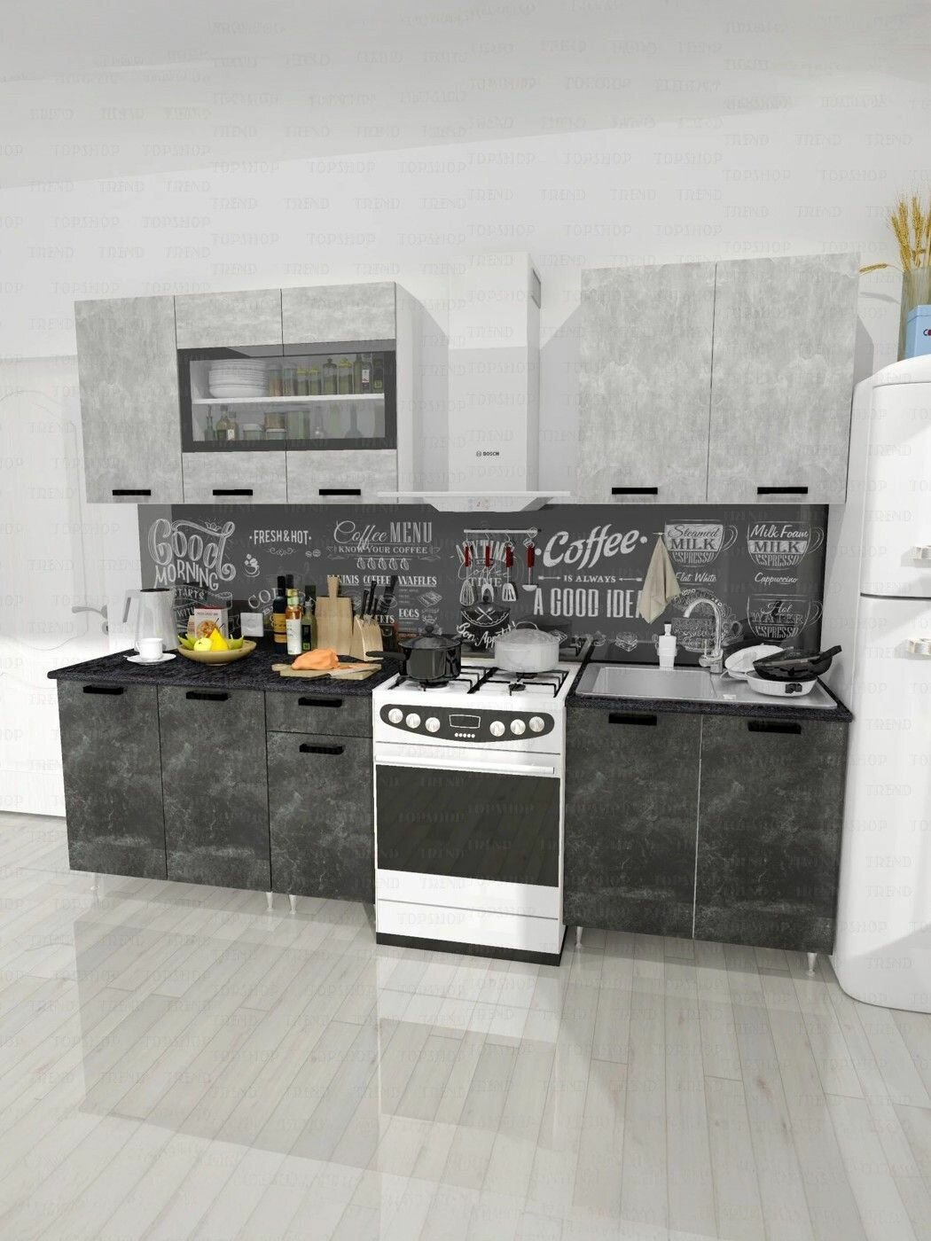 Кухонный гарнитур 200 см. Бетон/Кастилло