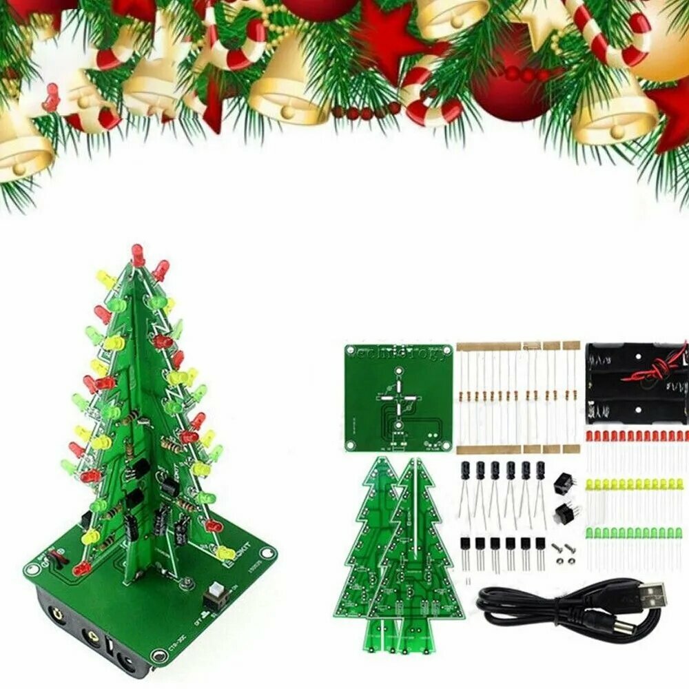 Наборы для самостоятельной сборки 3D-елочки, 7 цветных светодиодных вспышек, светодиодные рождественские елки S90