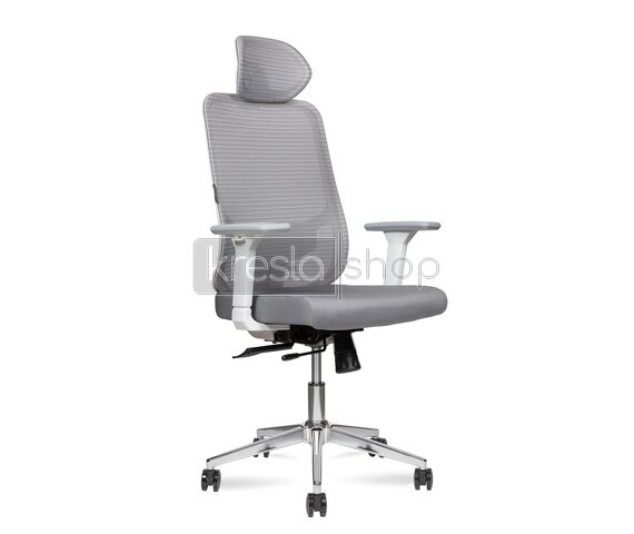 Кресло для персонала Norden Бэст вайт / Best white WH256AW серая сетка, серая ткань, хром крестовина, сиденье слайдер