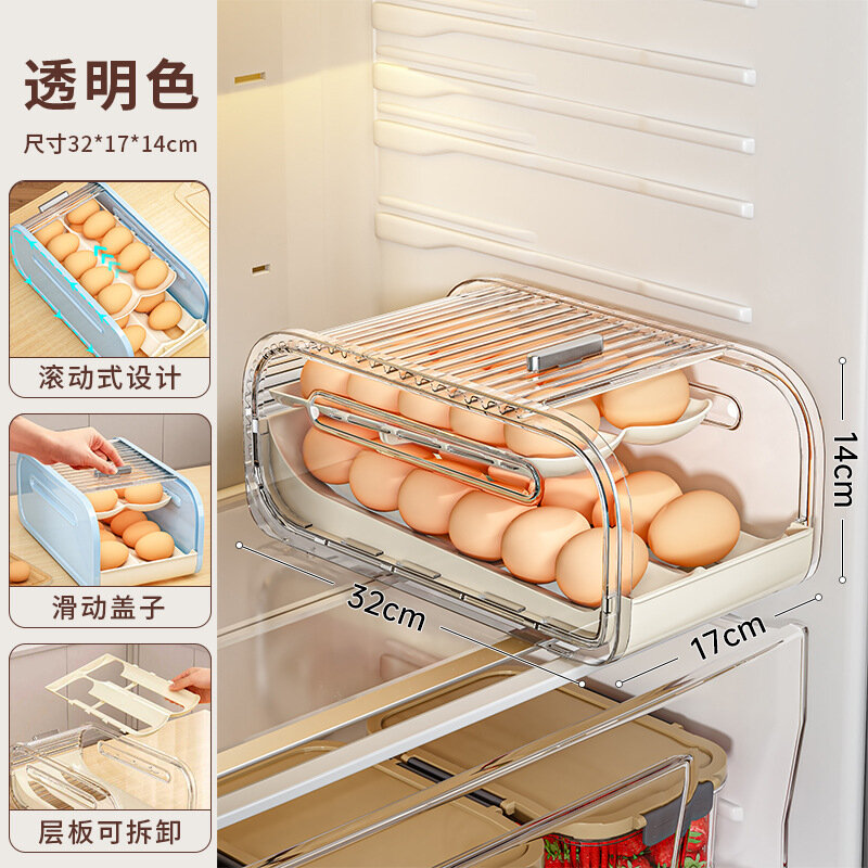 Автоматическая коробка для хранения яиц, кухонный холодильник, двухъярусная подставка для яиц, контейнер с выдвижным механизмом для сохранения свежести яиц