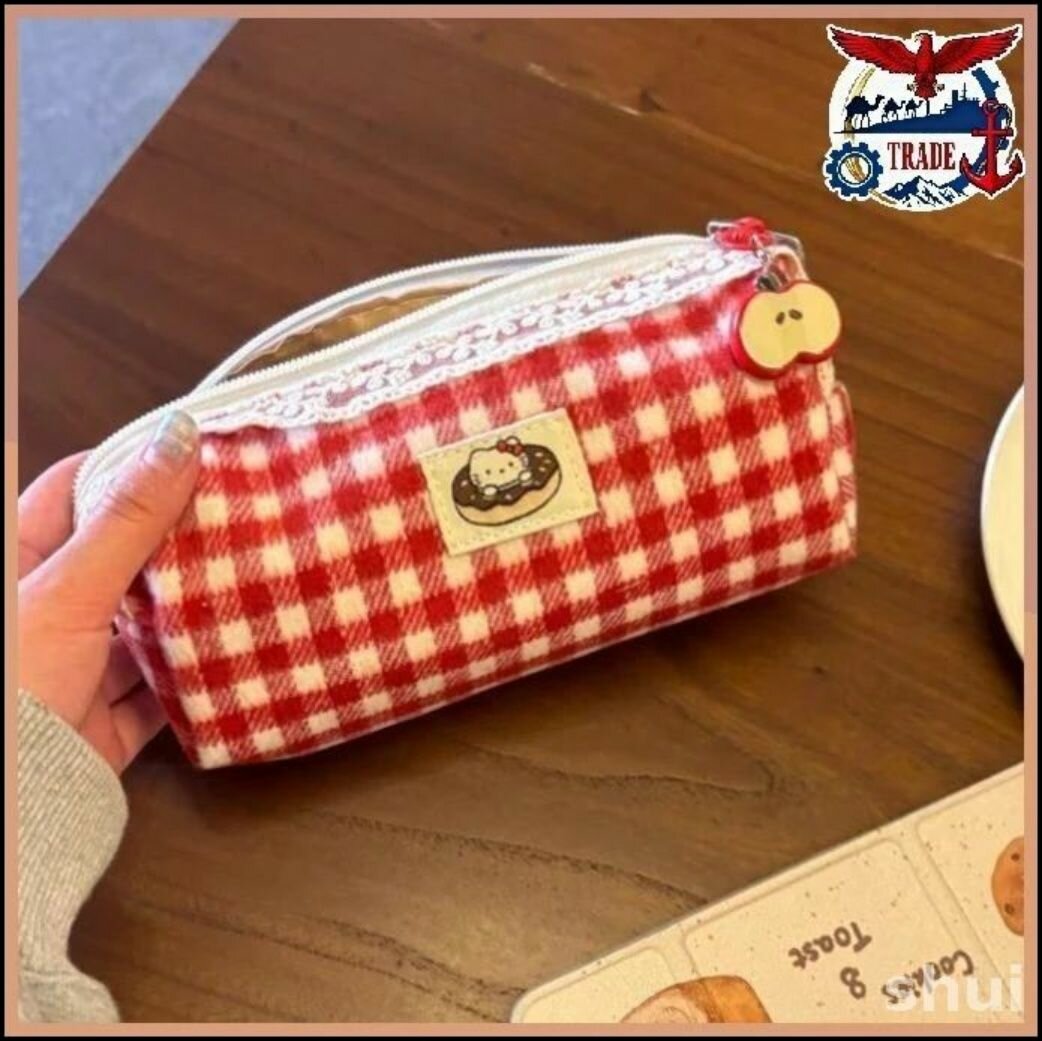 Красный клетчатый пенал с 2 бесплатными брелокамиYYXT