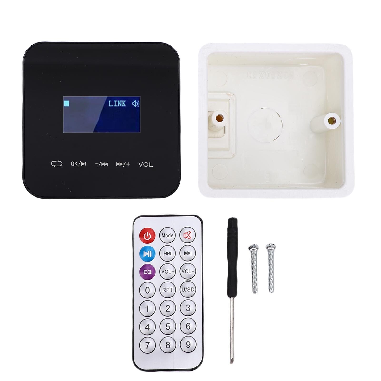 2-канальный настенный усилитель 1,7-дюймовый ЖК-дисплей Bluetooth 5.0 Настенный музыкальный усилитель Беспроводной ИК-пульт дистанционного управления Поддержка MP3 WMA WAV AAC WAW APE Черный